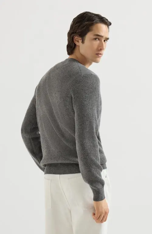 Brunello Cucinelli Cashmere Ribbed Sweater With Cotton Inserts