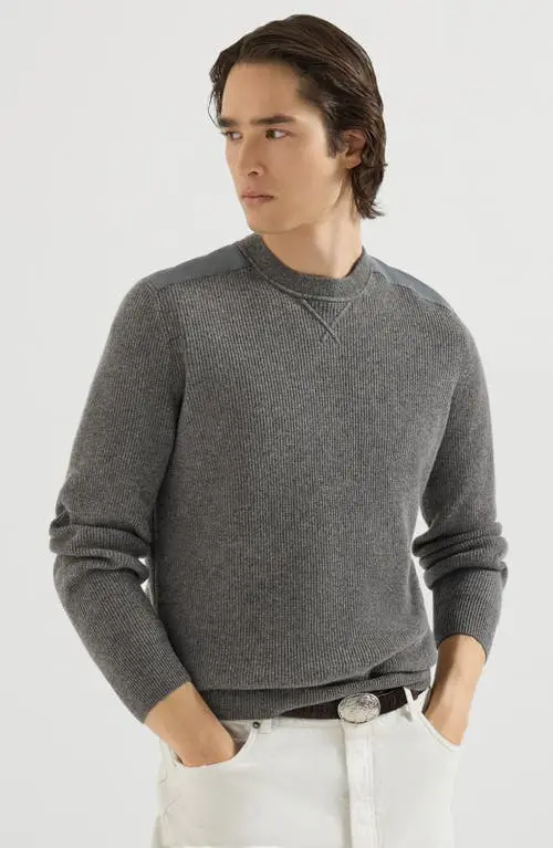 Brunello Cucinelli Cashmere Ribbed Sweater With Cotton Inserts
