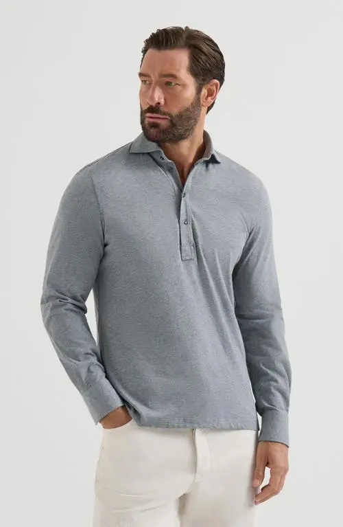Brunello Cucinelli Cotton Jersey Long Sleeve Polo With Shirt-style Collar - Medium Grey