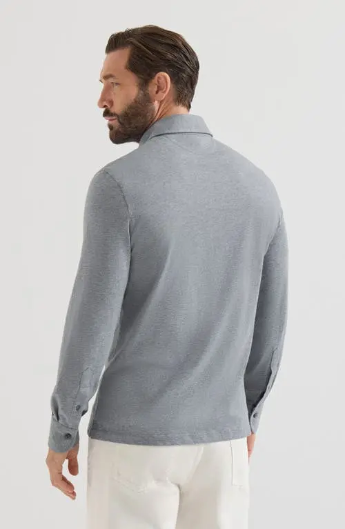 Brunello Cucinelli Cotton Jersey Long Sleeve Polo With Shirt-style Collar - Medium Grey