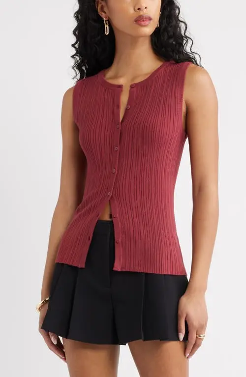 OPEN EDIT Button Front Rib Tank - Red Ruby