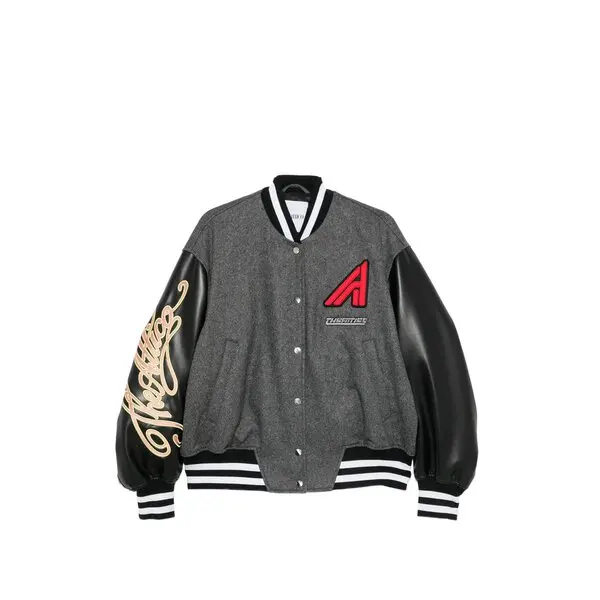 Attico Grey Felted Bomber Jacket With Logo Embroidery - Gray