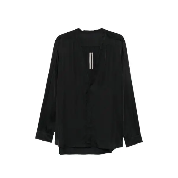 Rick Owens Satin V-neck Long Sleeve Blouse - Black