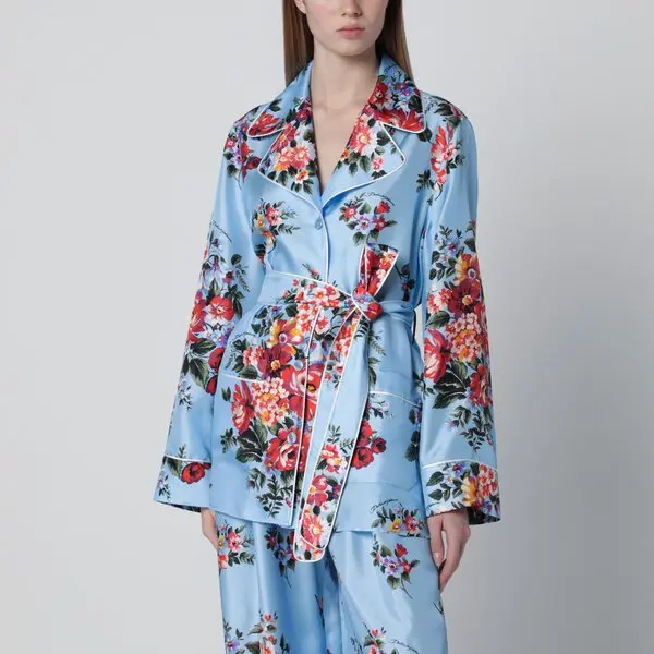 Dolce & Gabbana Silk Twill Floral Print Shirt - Light Blue