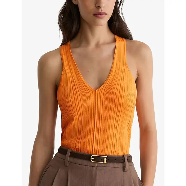 REISS Harris V-neck Textured Stretch-knit Vest