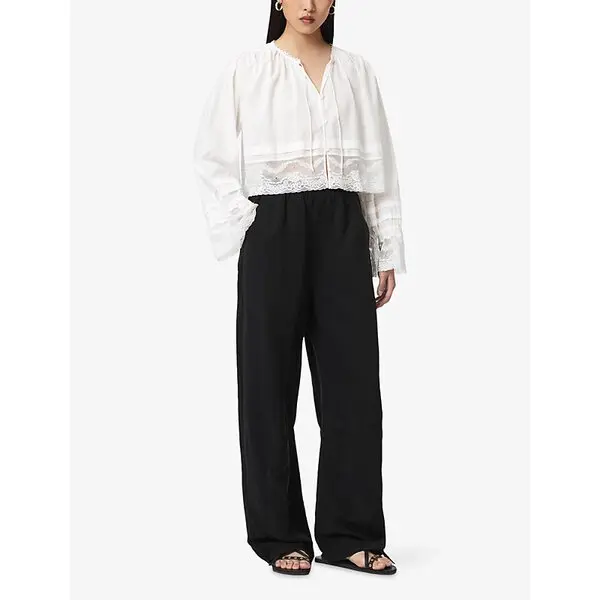 ALLSAINTS Colette Lace Hem Long Sleeve Top