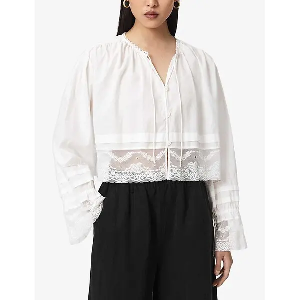 ALLSAINTS Colette Lace Hem Long Sleeve Top