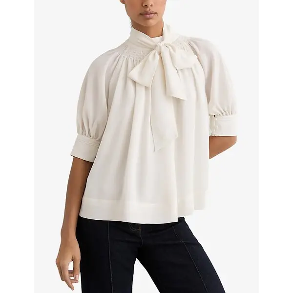 REISS Lerina Tie-neck Crepe Blouse