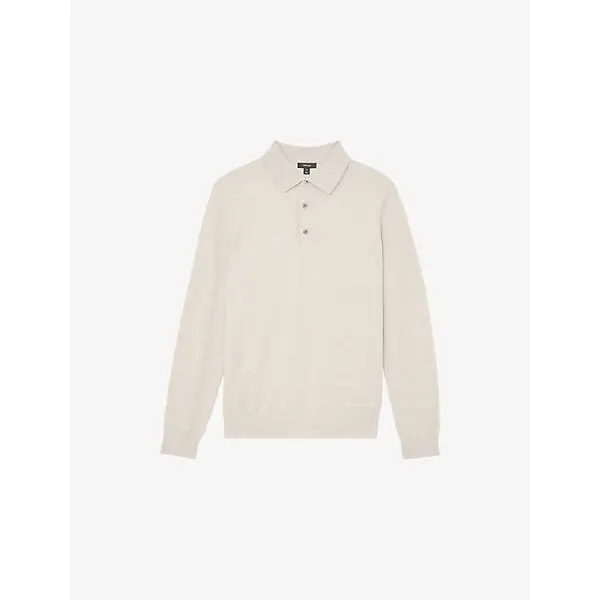 REISS Pallas Textured Long-sleeve Knitted Polo