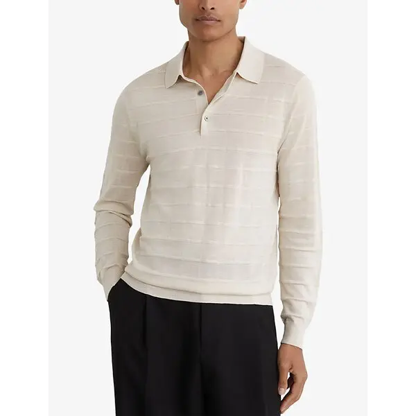 REISS Pallas Textured Long-sleeve Knitted Polo