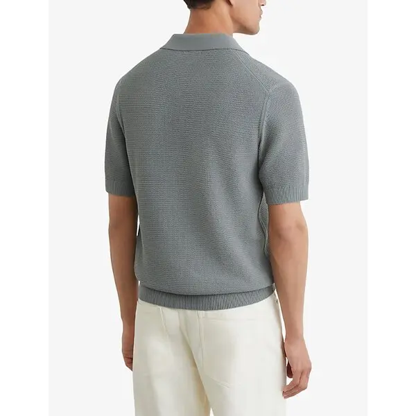 REISS Leon Open-collar Textured Cotton-blend Polo