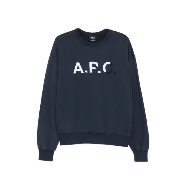 A.p.c. Logo Print Crew Neck Sweatshirt - Blue