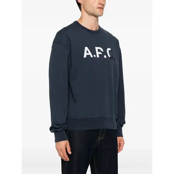 A.p.c. Logo Print Crew Neck Sweatshirt - Blue