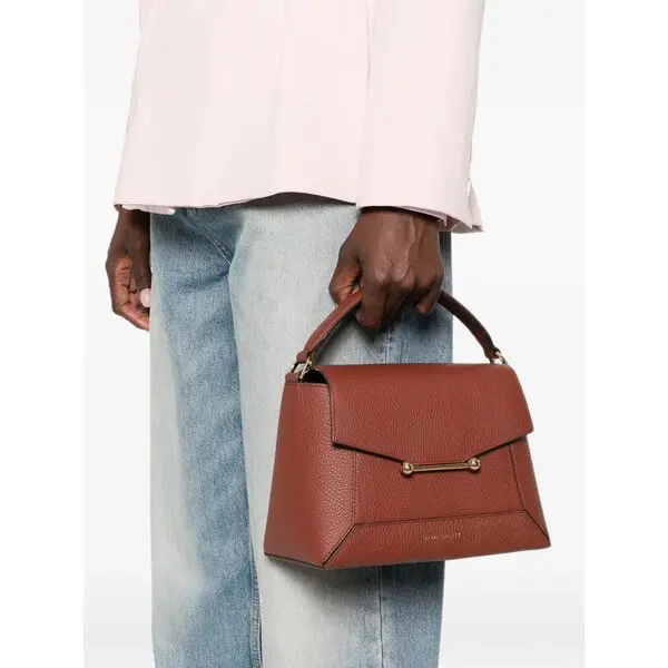 Strathberry Leather Top Handle Bag With Signature Bar Hardware - Brown