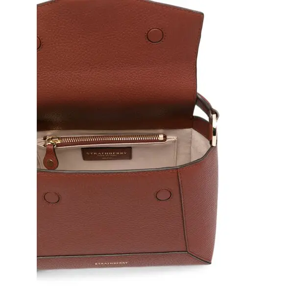 Strathberry Leather Top Handle Bag With Signature Bar Hardware - Brown