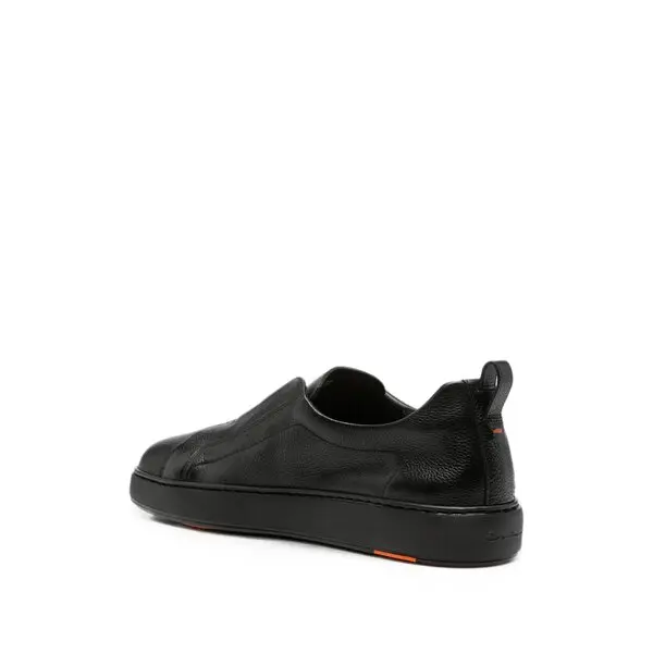 Santoni Grainy Leather Slip-on Trainers - Black