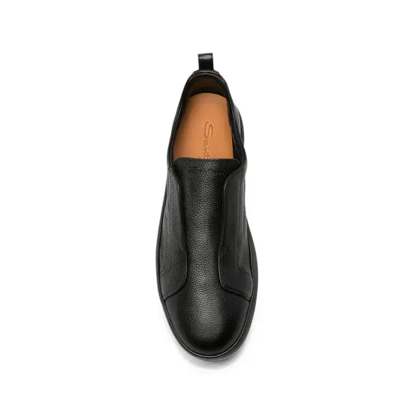 Santoni Grainy Leather Slip-on Trainers - Black