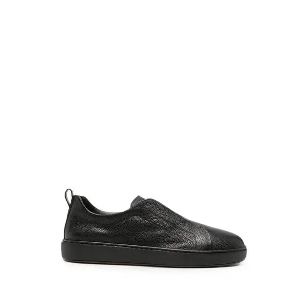 Santoni Grainy Leather Slip-on Trainers - Black