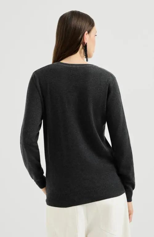 Brunello Cucinelli Cashmere Sweater With Monili - Lignite