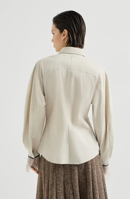 Brunello Cucinelli Stretch Cotton Poplin Shirt With Shiny Silk Cuffs