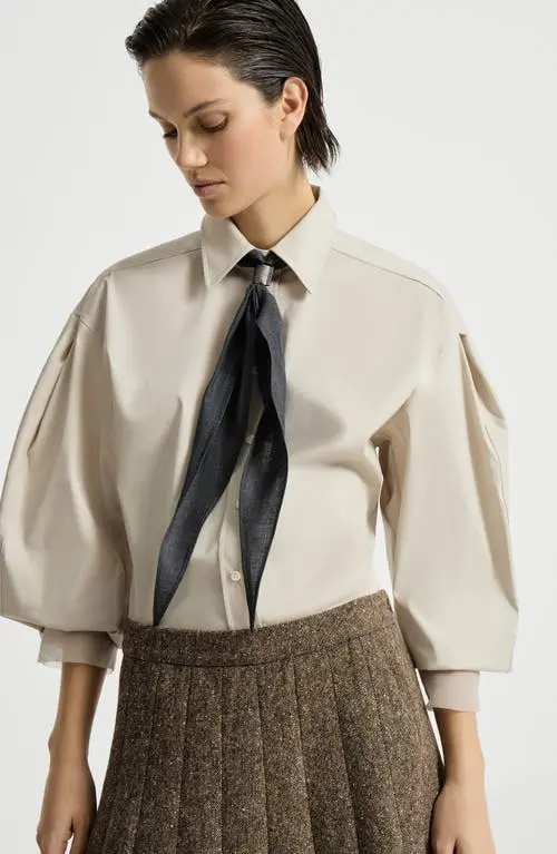 Brunello Cucinelli Stretch Cotton Poplin Shirt With Shiny Silk Cuffs