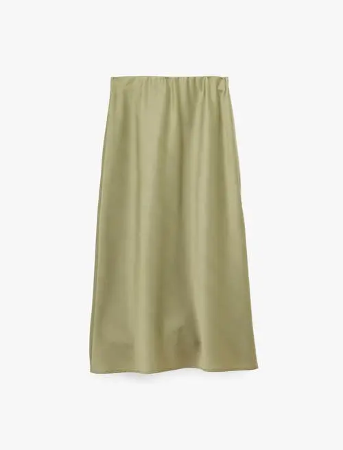 KOTON Elastic Waist Satin Midi Skirt