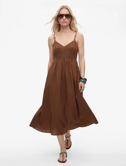KOTON V-neck Sleeveless Maxi Dress With Adjustable Straps - Brown