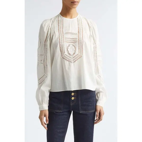 Ulla Johnson Marlowe Long Sleeve Cotton Top - Pristine