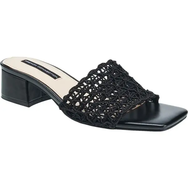 French Connection Waverly Woven Mule With Sculptural Block Heel - Black
