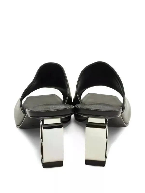 Hermès Leather Square Toe Slip-on Heeled Sandals - Black