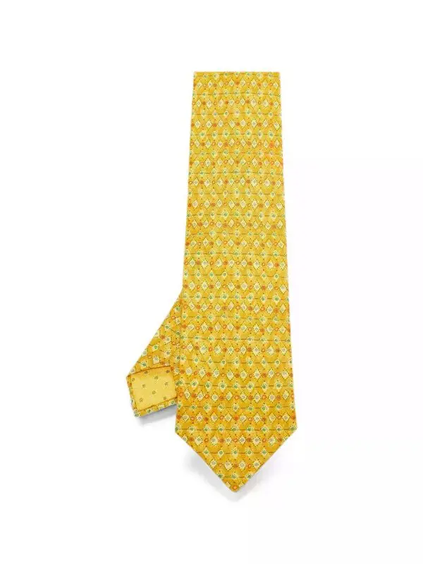 Hermès Geometric Print Silk Neck Tie - Yellow