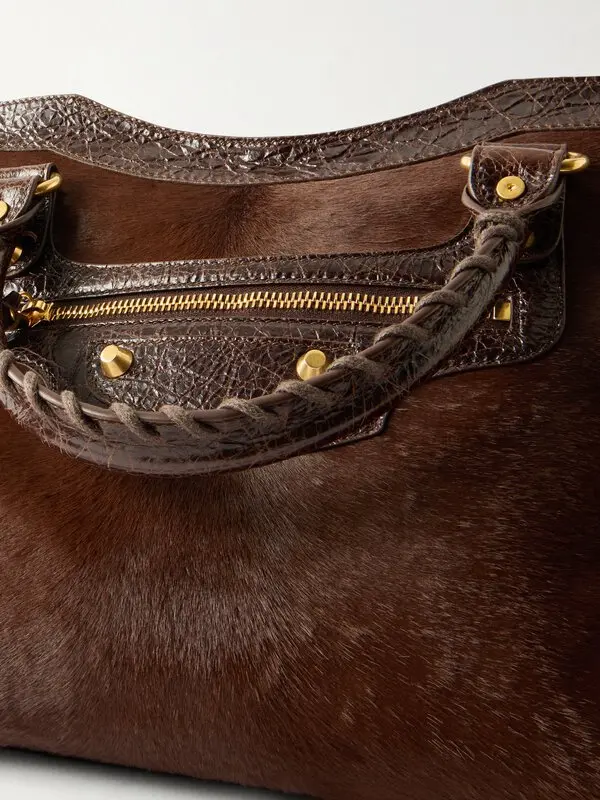 Balenciaga Le City Crinkled Leather-trimmed Pony Hair Shoulder Bag - Brown