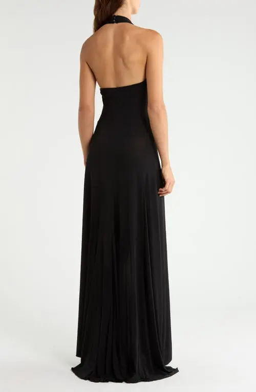 House Of Cb Natalina Beaded Cutout Halter Jersey Gown