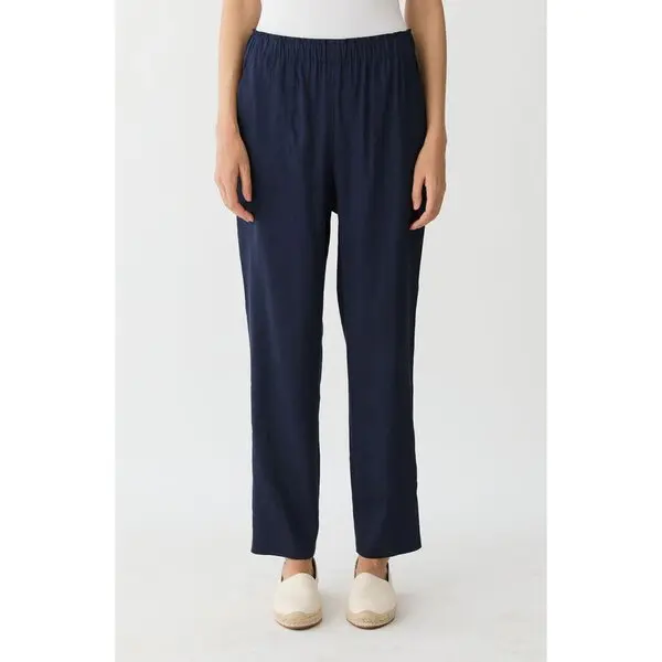 Lafayette 148 New York Linen Blend Straight Leg Pants - Ink