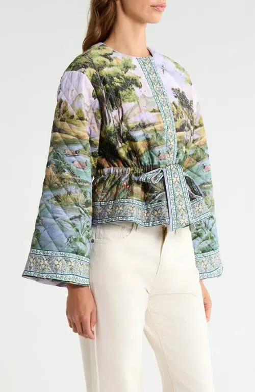 Farm Rio Countryside Landscape Quilted Cotton Jacket