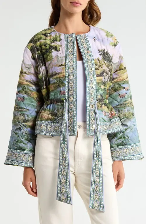 Farm Rio Countryside Landscape Quilted Cotton Jacket