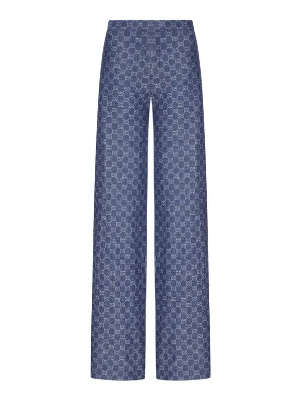 Gucci Gg Jacquard Cotton Denim Trousers - Blue