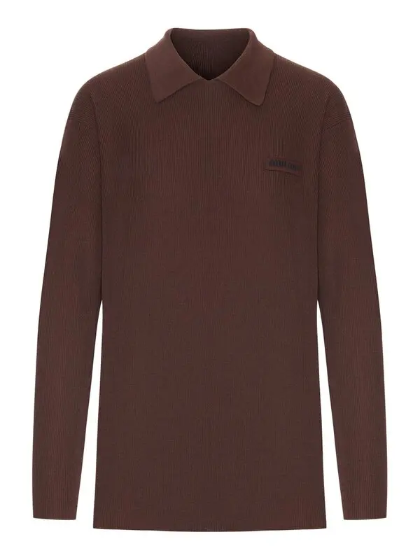 Miu Miu Ribbed Wool Polo Sweater - Multicolor