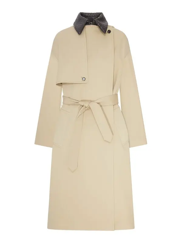 Bottega Veneta Cotton Trench Coat With Braided Leather Collar - Multicolor