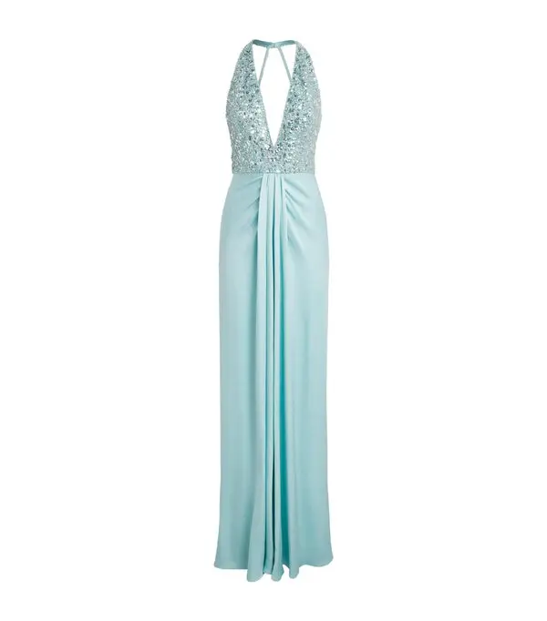 Jenny Packham Embellished Halterneck Gown