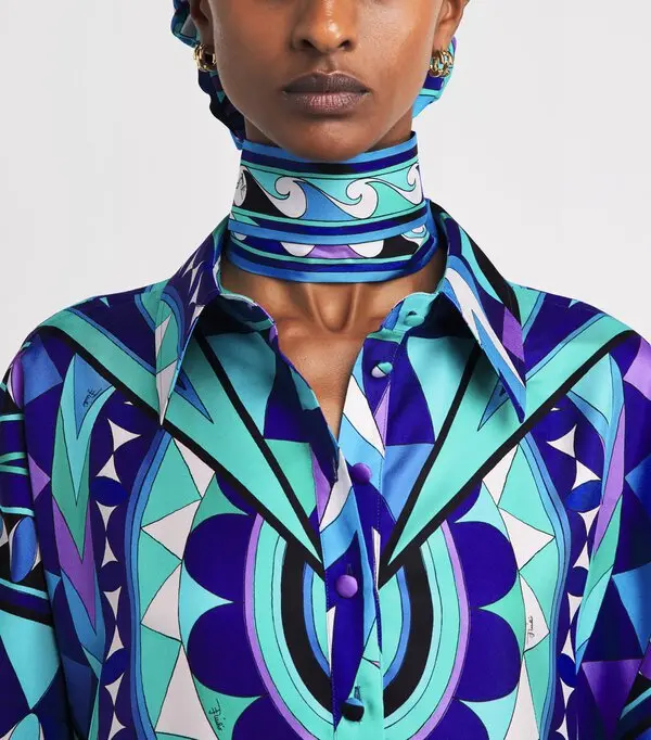 Emilio Pucci Silk Twill Printed Scarf - Blue