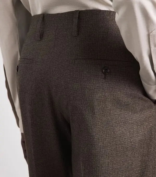 LARDINI Virgin Wool Micro-hopsack Check Trousers