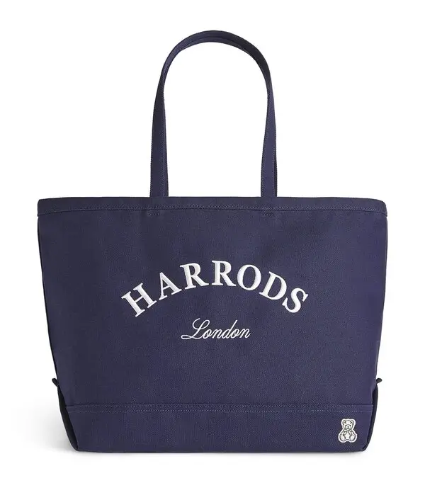 Harrods Medium Cotton Embroidered Logo Tote Bag - Navy