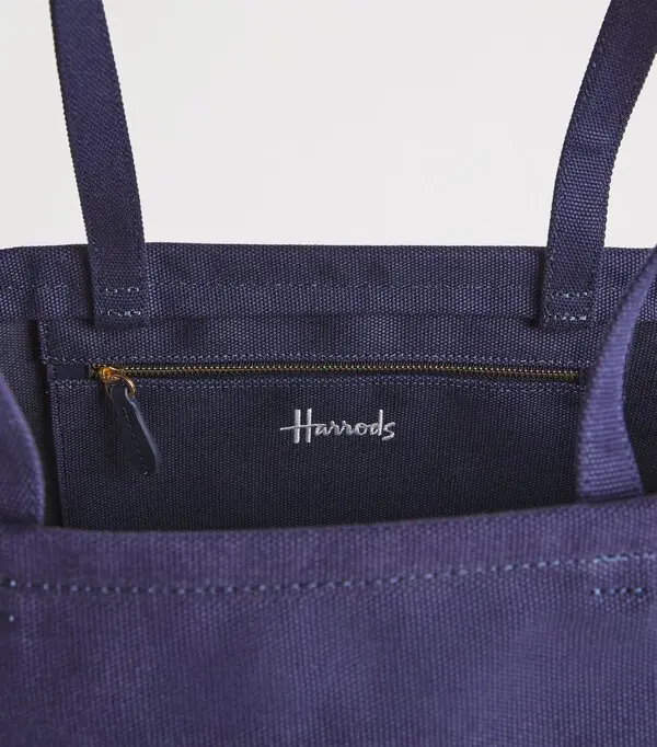 Harrods Medium Cotton Embroidered Logo Tote Bag - Navy
