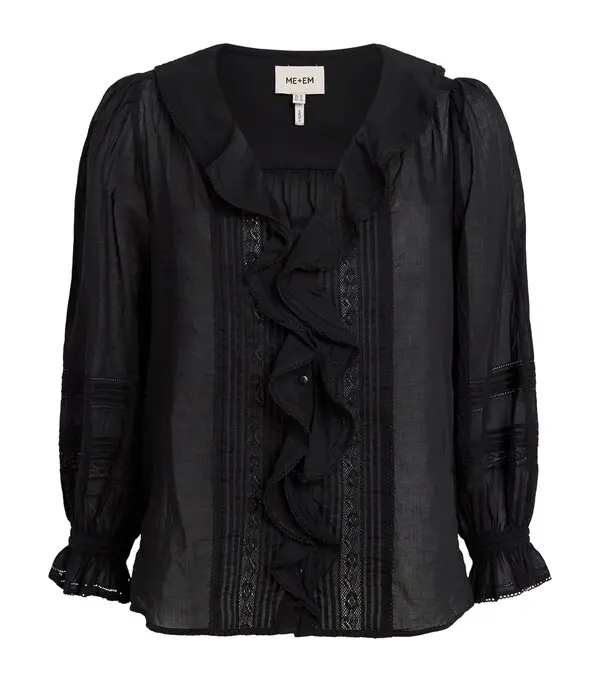ME+EM Cotton Voile Ruffle Blouse