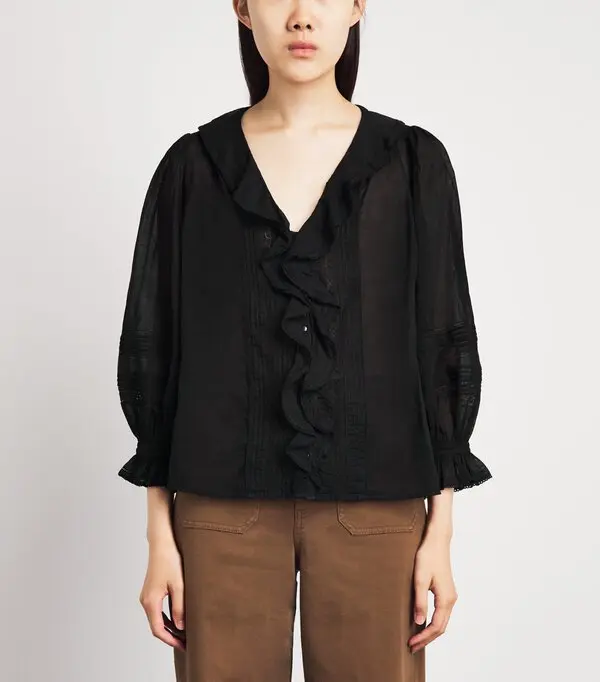 ME+EM Cotton Voile Ruffle Blouse