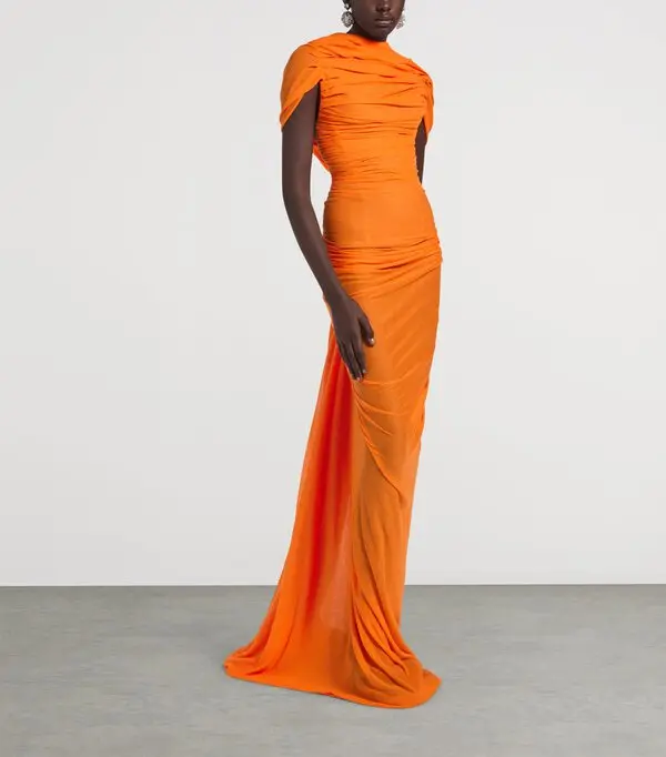 Balenciaga Sheer Gathered Open Back Maxi Dress