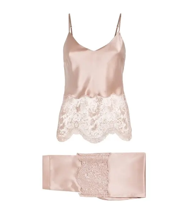 Harrods Silk Lace-trim Cami Pyjama Set - Blue