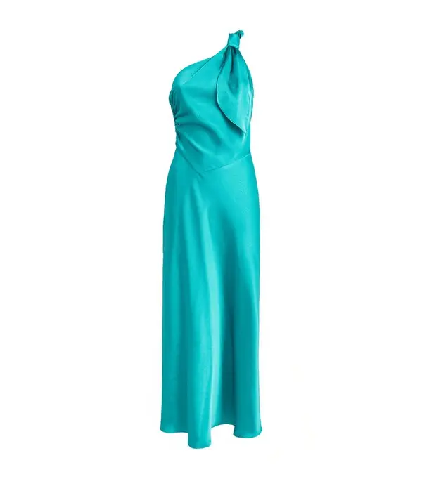 Sandro Satin Asymmetrical One-shoulder Midi Dress - Green