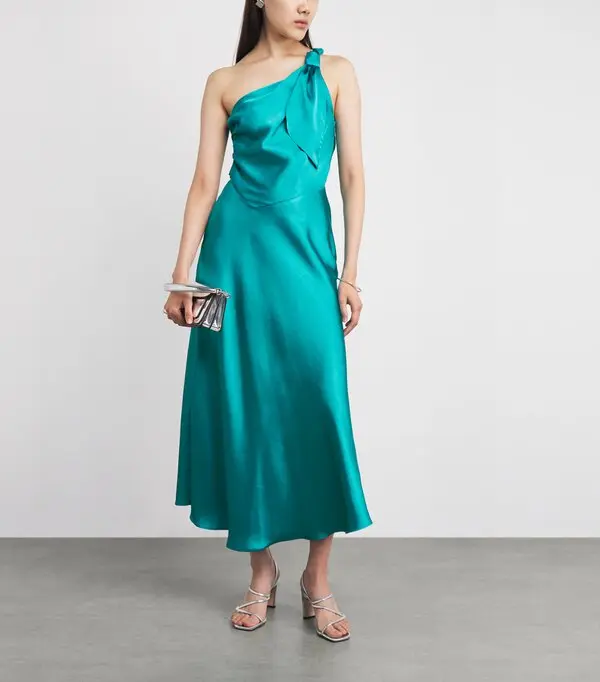 Sandro Satin Asymmetrical One-shoulder Midi Dress - Green
